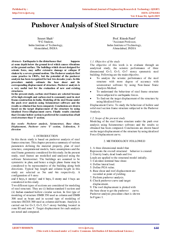 (PDF) Pushover Analysis of Steel Structure