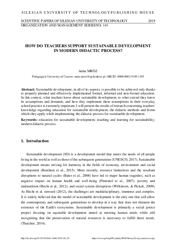 (PDF) How Do Teachers Support Sustainable Development in Modern ...