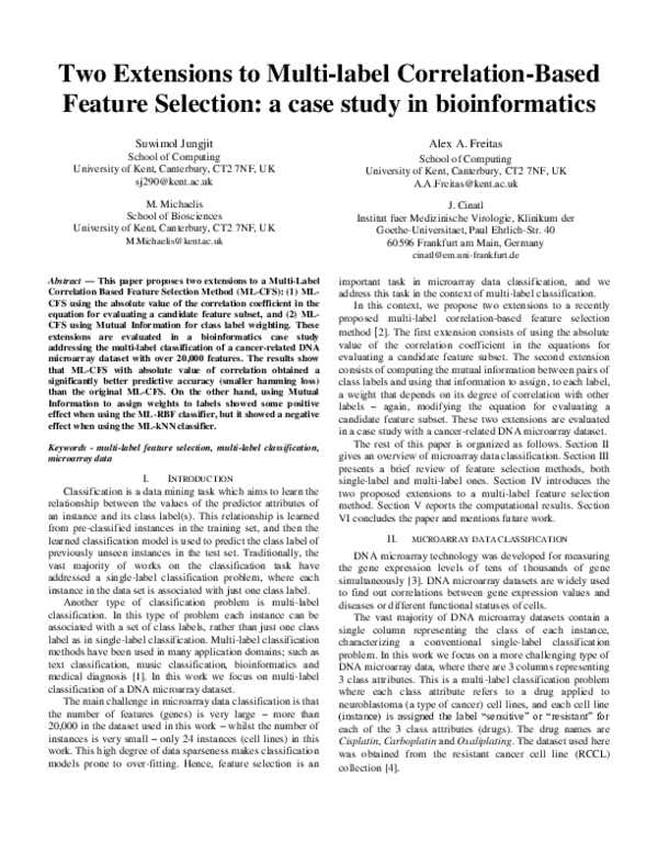 (PDF) Two Extensions to Multi-label Correlation-Based Feature Selection: A Case Study in ...