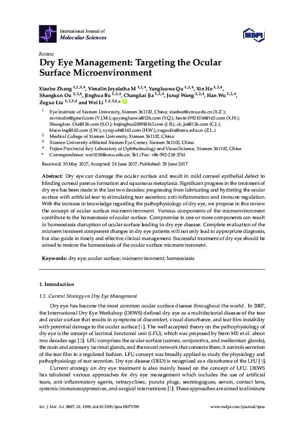 Pdf Dry Eye Management Targeting The Ocular Surface Microenvironment