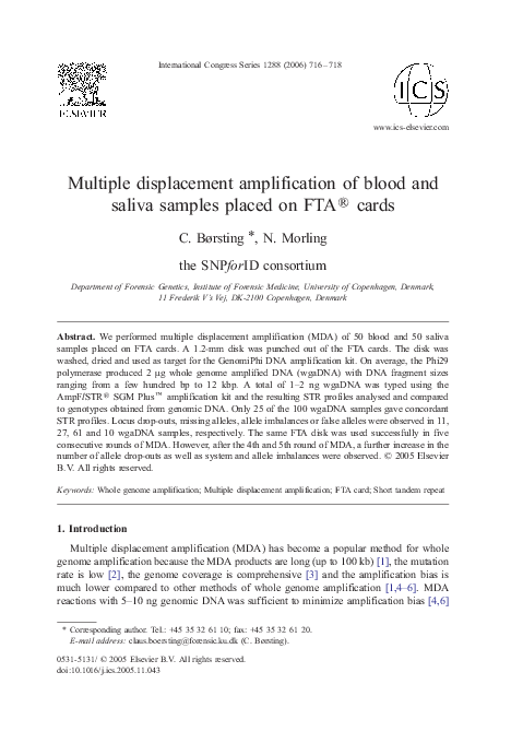 (PDF) Multiple displacement amplification of blood and saliva samples ...