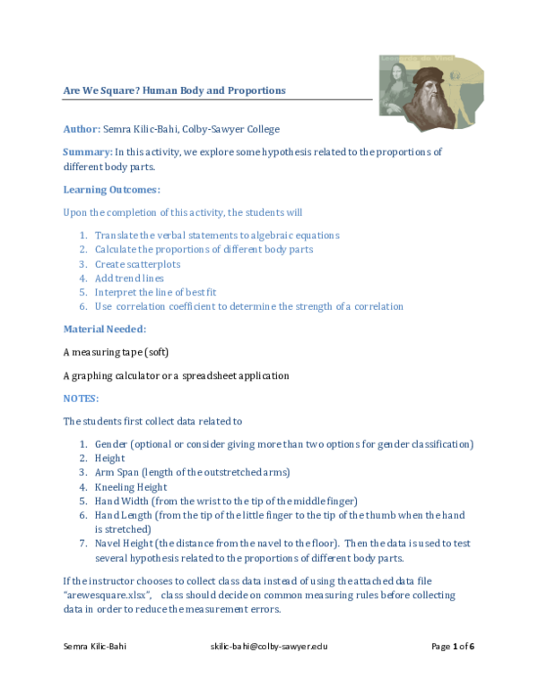 (PDF) Are We Square? Human Body and Proportions