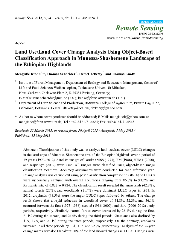 (PDF) Land Use/Land Cover Change Analysis Using Object-Based ...