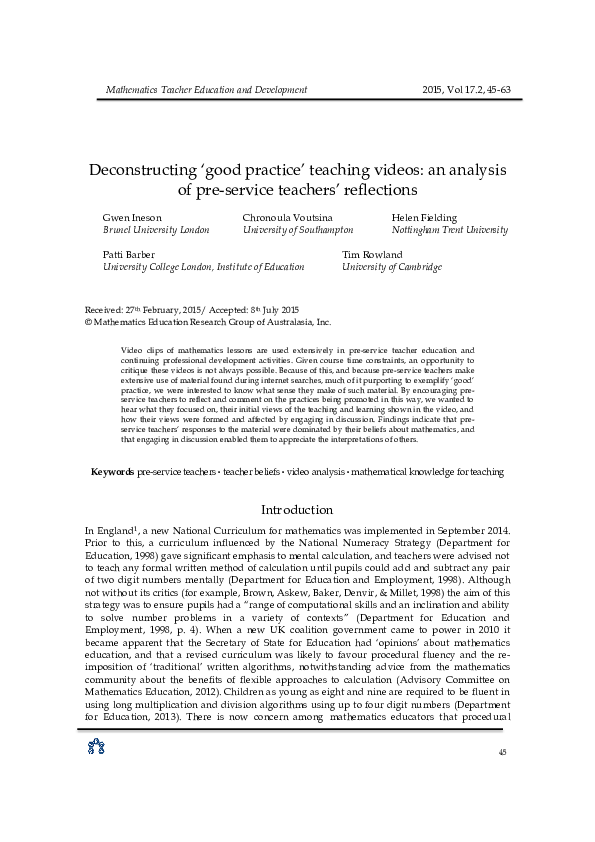 (PDF) Deconstructing ‘good practice’ teaching videos: an analysis of ...