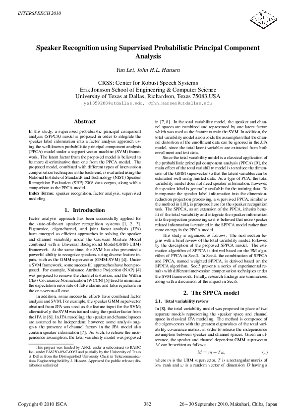 (PDF) Speaker recognition using supervised probabilistic principal component analysis
