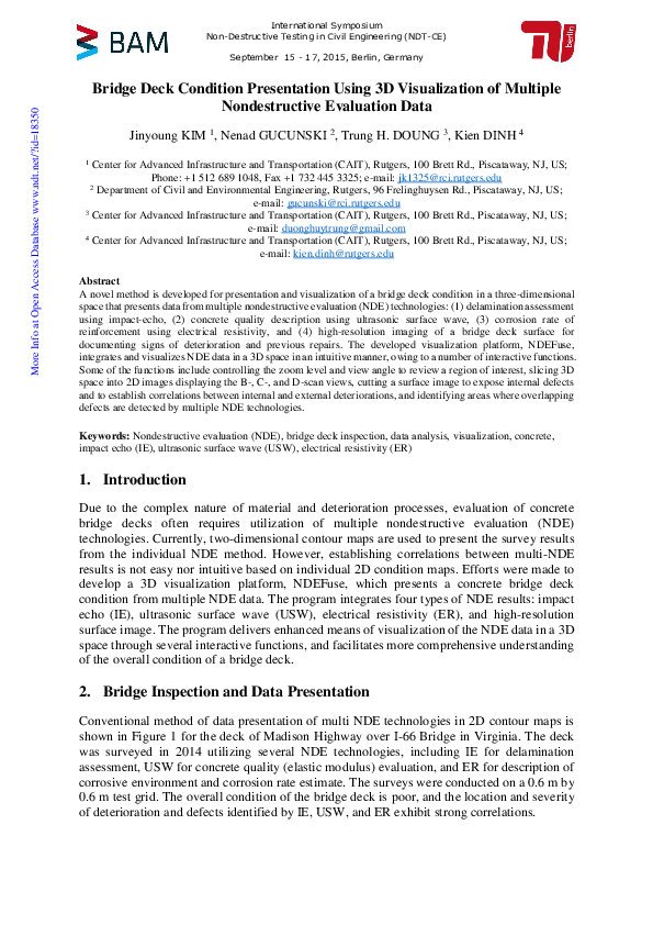 (PDF) Bridge Deck Condition Presentation Using 3 D Visualization of Multiple Nondestructive ...