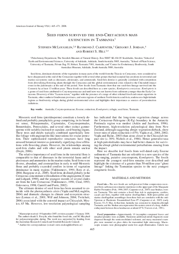 (PDF) Seed ferns survived the end-Cretaceous mass extinction in Tasmania