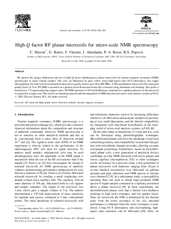 (PDF) High-Q factor RF planar microcoils for micro-scale NMR spectroscopy