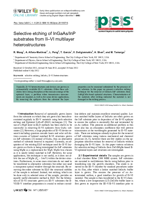 Pdf Selective Etching Of Ingaas Inp Substrates From Ii Vi Multilayer