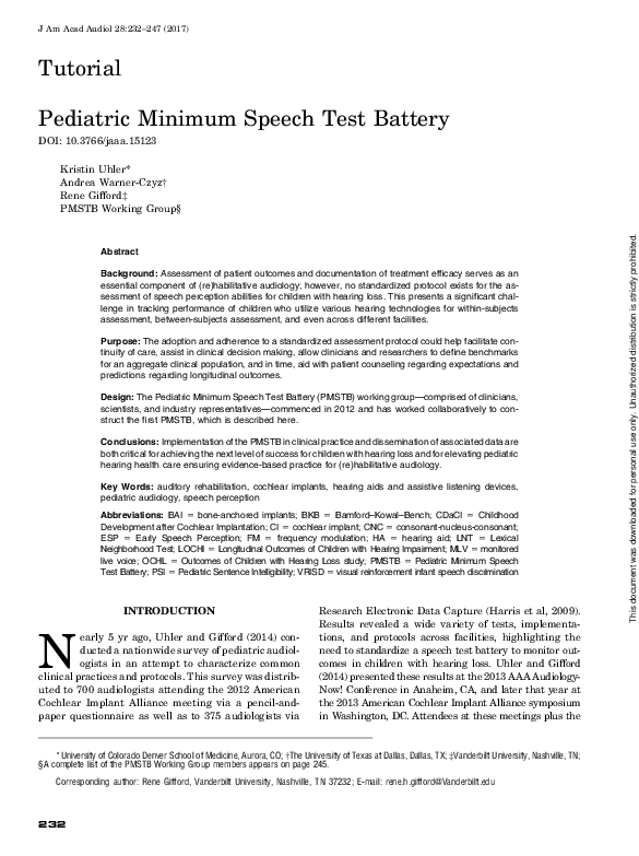 (PDF) Pediatric Minimum Speech Test Battery