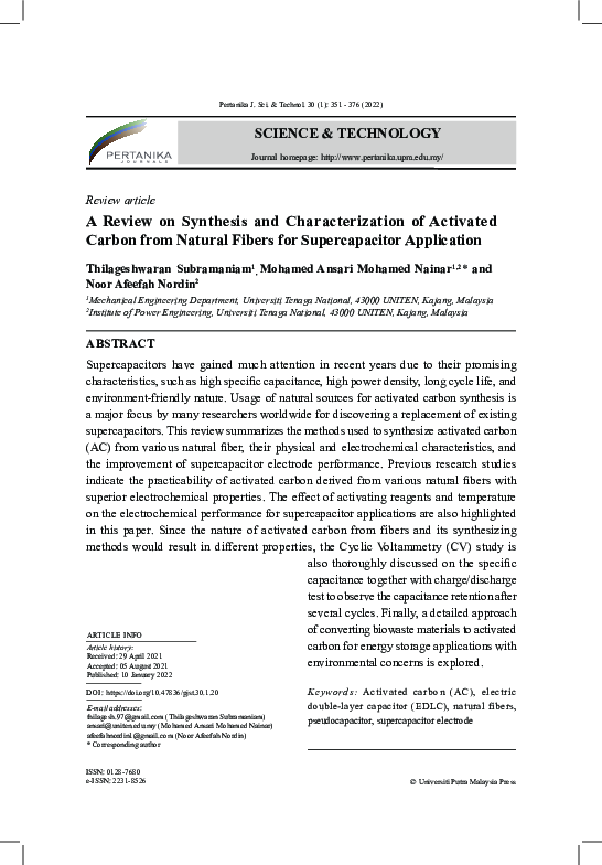 (PDF) A Review on Synthesis and Characterization of Activated Carbon from Natural Fibers for ...