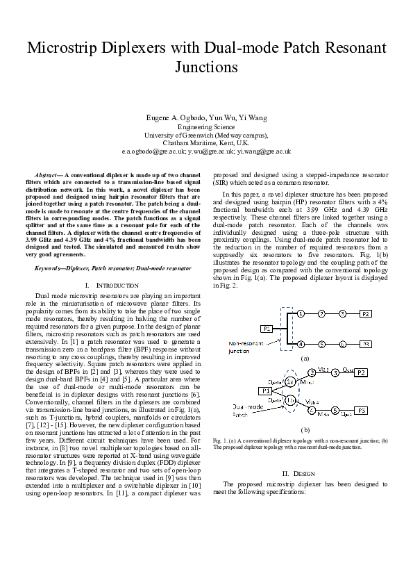 (PDF) Microstrip diplexers with dual-mode patch resonant junctions