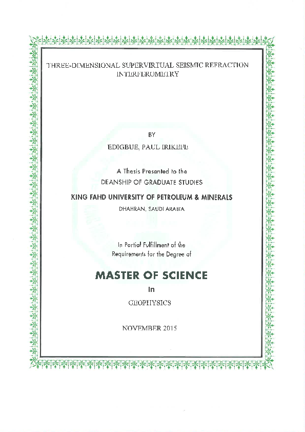 (PDF) Three-dimensional supervirtual seismic refraction interferometry