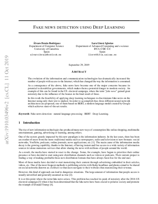 (PDF) Fake News Detection Using Deep Learning