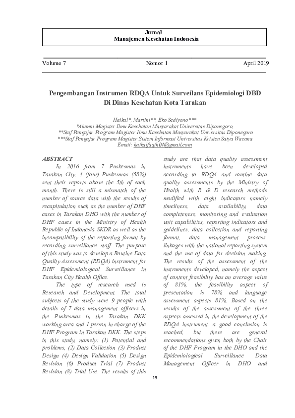 (PDF) Pengembangan Instrumen RDQA Untuk Surveilans Epidemiologi DBD Di ...