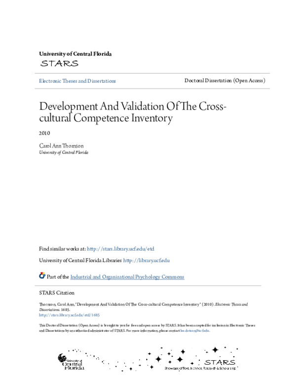(PDF) Development and Validation of the Cross-Cultural Competence Inventory | Carol Thornson ...