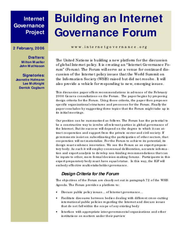 (PDF) Building an Internet Governance Forum