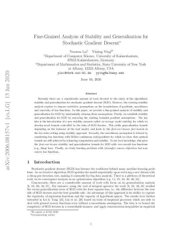 (PDF) Fine-Grained Analysis of Stability and Generalization for Stochastic Gradient Descent ...