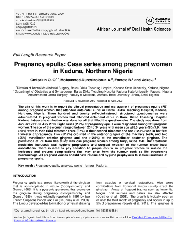 (PDF) Pregnancy epulis: Case series among pregnant women in Kaduna ...