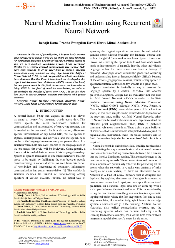 (PDF) Neural Machine Translation using Recurrent Neural Network (PDF) Neural Machine Translation using Recurrent Neural Network