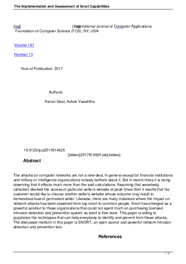 (PDF) The Implementation and Assessment of Snort Capabilities