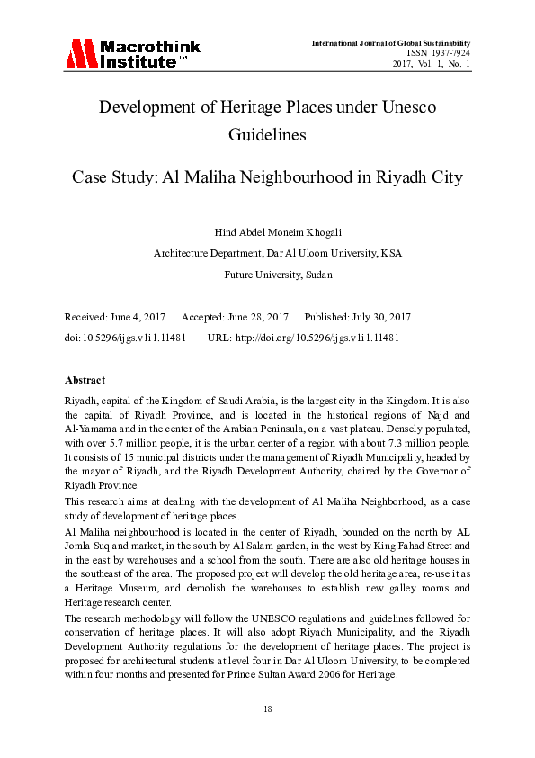 (PDF) Development of Heritage Places under Unesco Guidelines Case Study ...