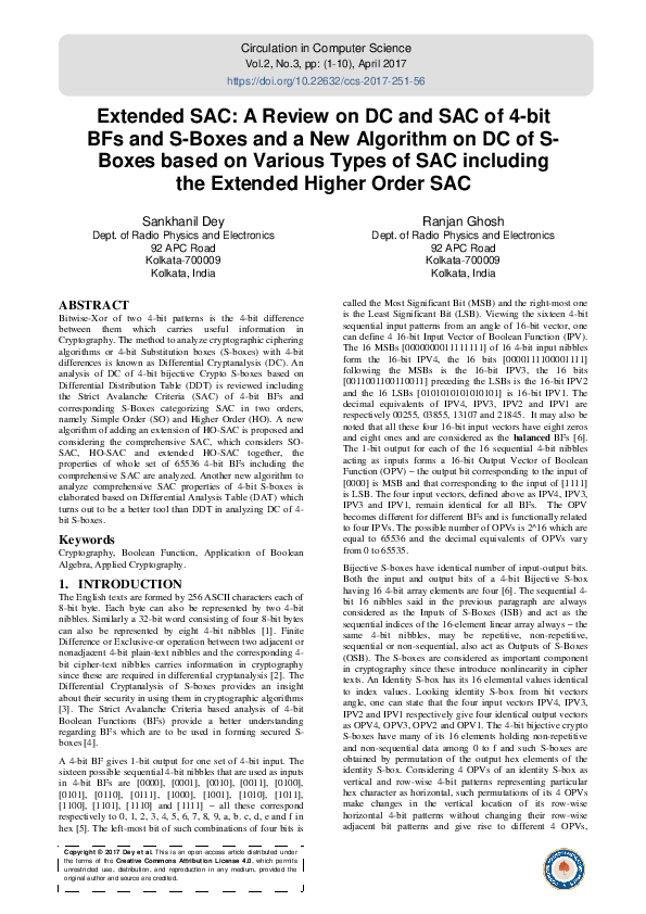 (PDF) Extended SAC: A Review on DC and SAC of 4-bit BFs and S-Boxes and ...