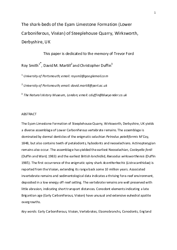 (PDF) The shark-beds of the Eyam Limestone Formation (Lower ...