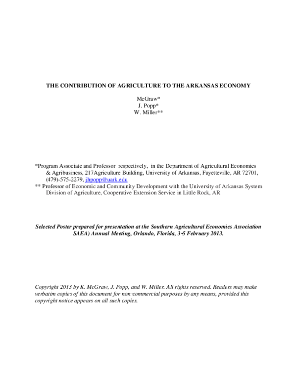 (PDF) The Contribution of Agriculture to the Arkansas Economy