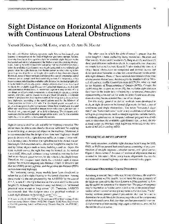 (PDF) Sight distance on horizontal alignments with continuous lateral ...