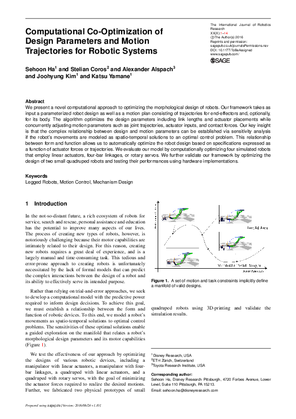 Pdf Computational Co Optimization Of Design Parameters And Motion