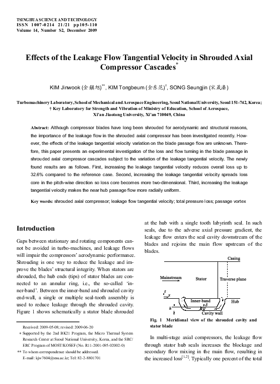 (PDF) Effects of the Leakage Flow Tangential Velocity in Shrouded Axial ...