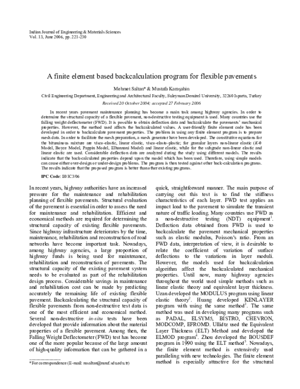 Pdf A Finite Element Based Backcalculation Program For Flexible Pavements