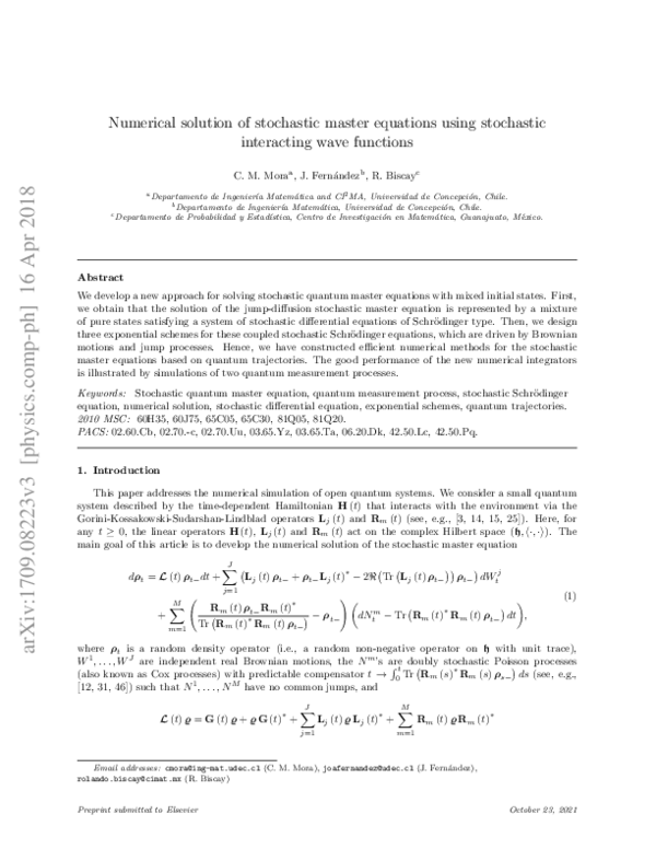 Pdf Numerical Solution Of Stochastic Master Equations Using Stochastic Interacting Wave