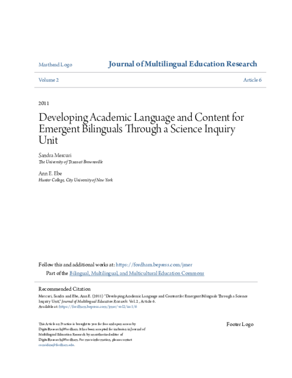 (PDF) Developing Academic Language and Content for Emergent Bilinguals ...