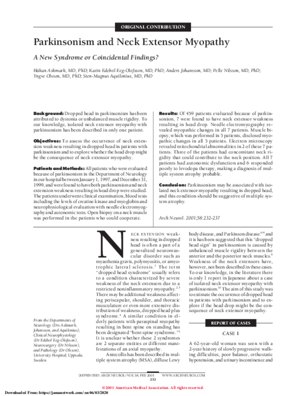 (PDF) Parkinsonism and Neck Extensor Myopathy | Denis Glushakov ...