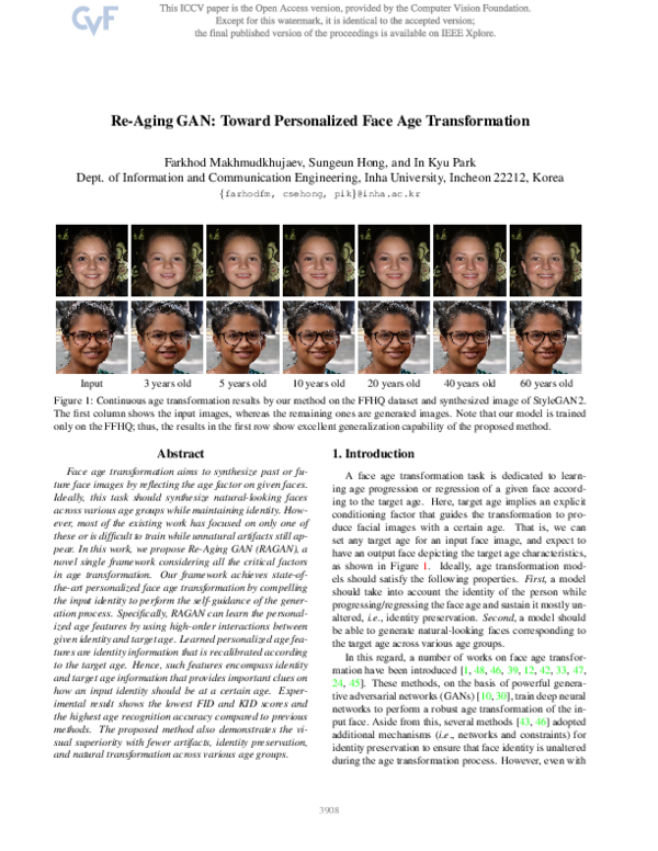 (PDF) Re-Aging GAN: Toward Personalized Face Age Transformation