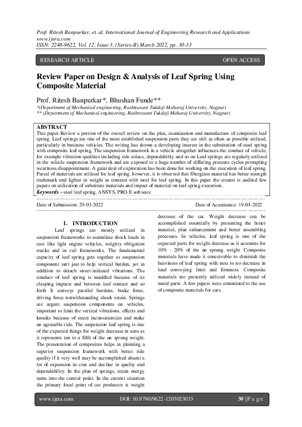 (PDF) Review Paper on Design & Analysis of Leaf Spring Using Composite Material