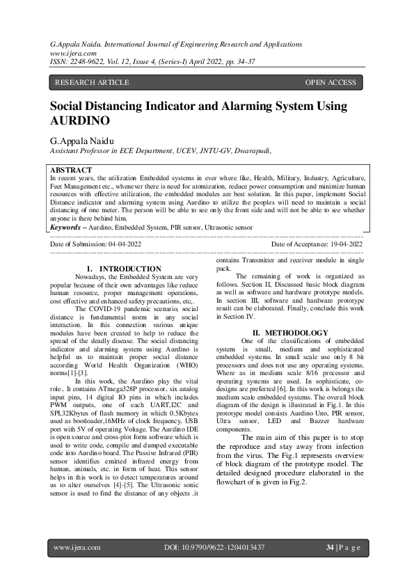 Pdf Social Distancing Indicator And Alarming System Using Aurdino