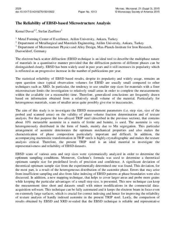 Pdf The Reliability Of Ebsd Based Microstructure Analysis