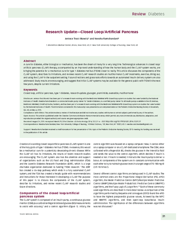 (PDF) Research Update—Closed Loop/Artificial Pancreas