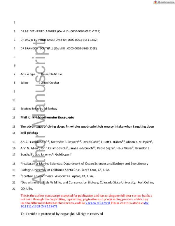 (PDF) Fin Whales Boost Energy by Targeting Deep Krill