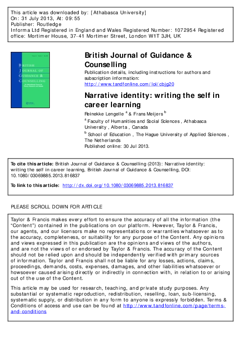 (PDF) Narrative identity: writing the self in career learning