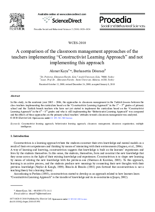 (PDF) A comparison of the classroom management approaches of the teachers implementing ...