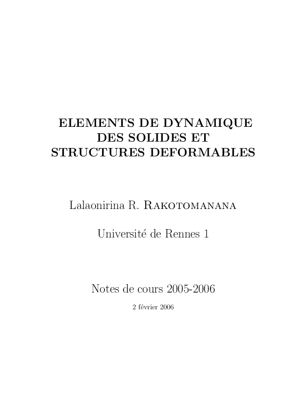(PDF) Eléments de dynamique des solides et structures déformables