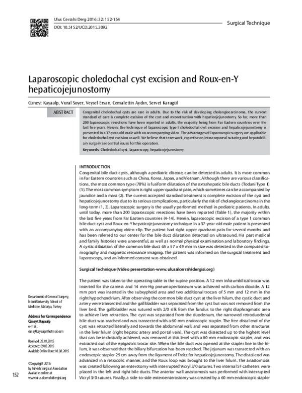 (PDF) Laparoscopic choledochal cyst excision and Roux-en-Y hepaticojejunostomy