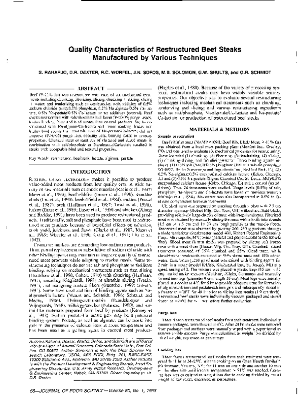 (PDF) Quality Characteristics of Restructured Beef Steaks Manufactured ...