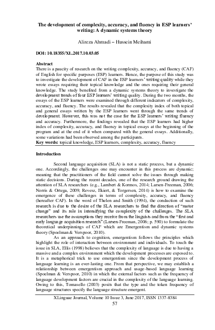 (PDF) The Development of Complexity, Accuracy, and Fluency in Second Language Performance: A ...