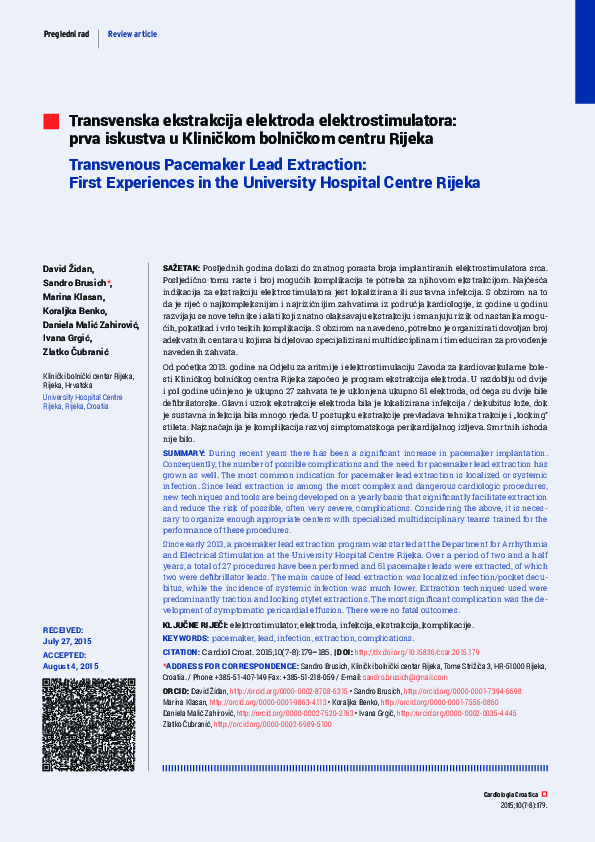 (PDF) Transvenous Pacemaker Lead Extraction: First Experiences in the ...