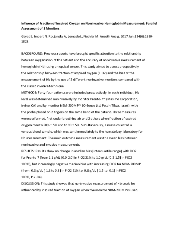(PDF) Influence of Fraction of Inspired Oxygen on Noninvasive ...